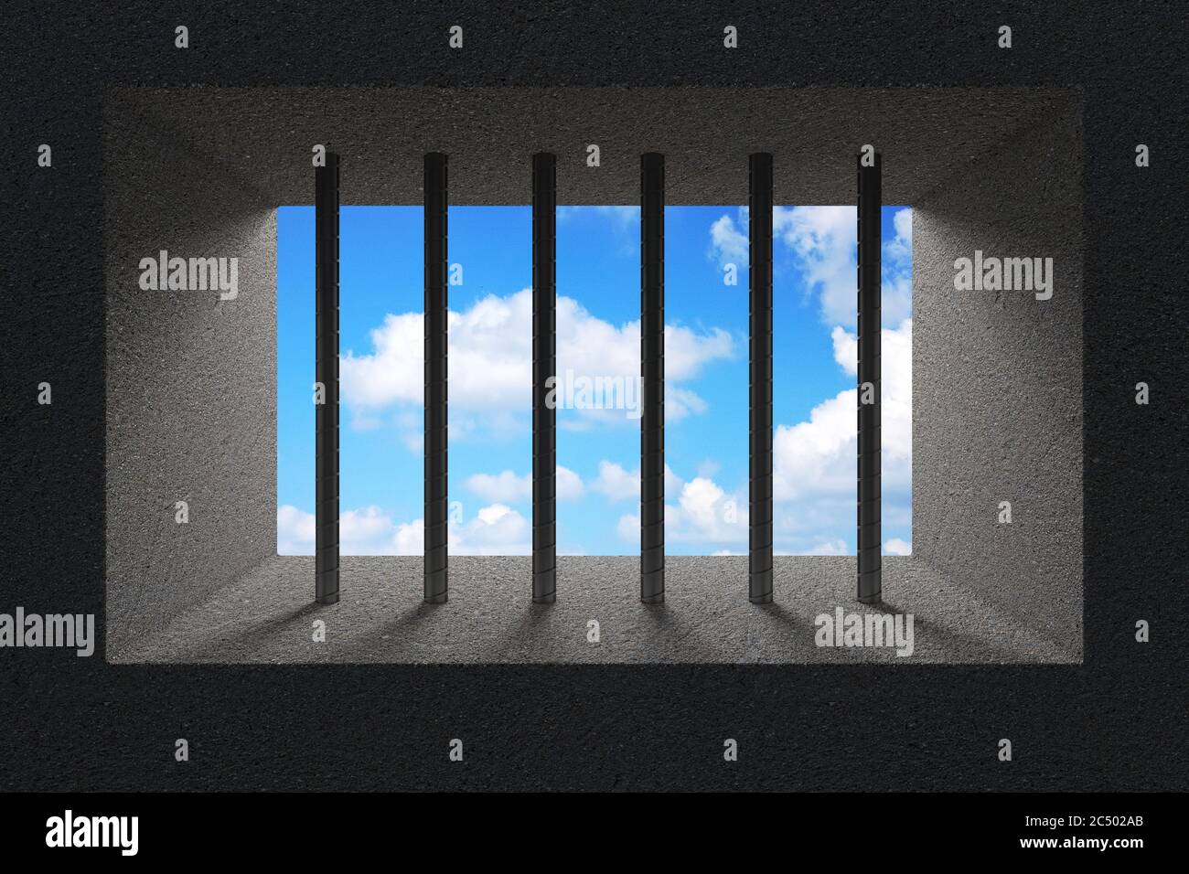 Sky Seen Through Jail Bars in Prison Window extreme closeup. 3d ...