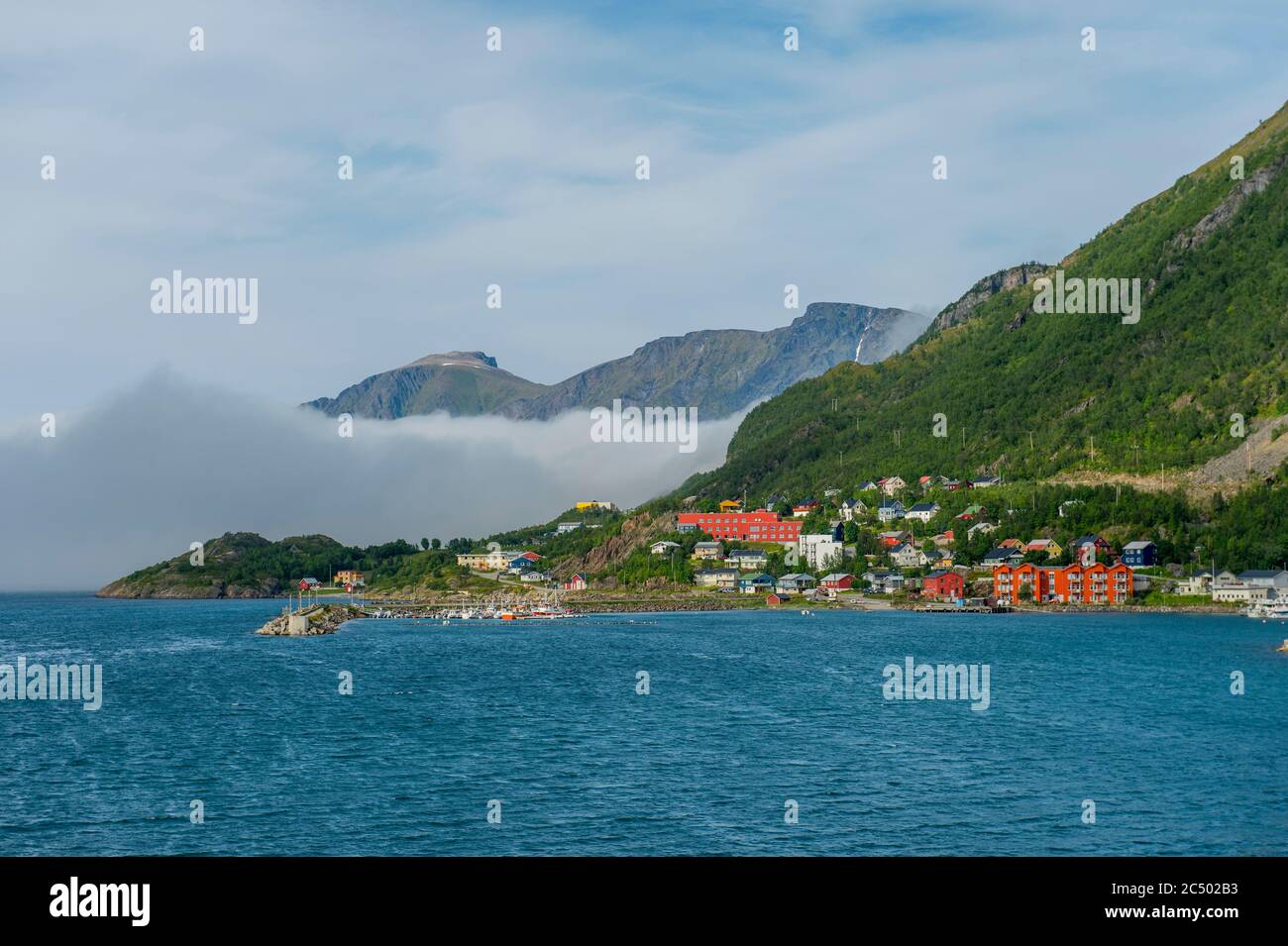 Landscape with fog near Oksfjord, Finnmark in northern Norway Stock ...