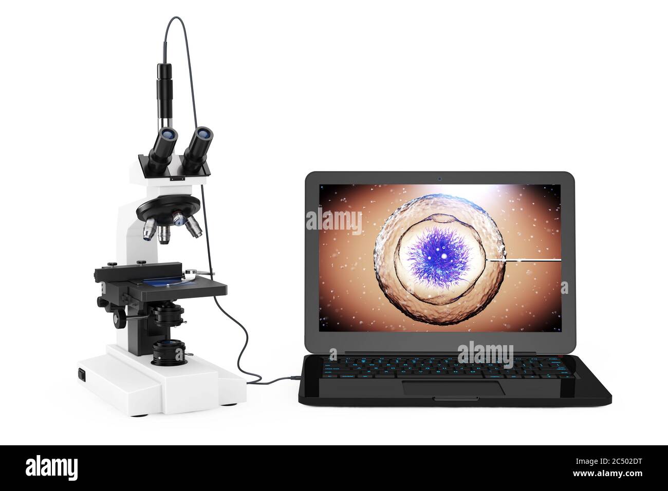 Science Technology Concept. Modern Laboratory Microscope connected to ...