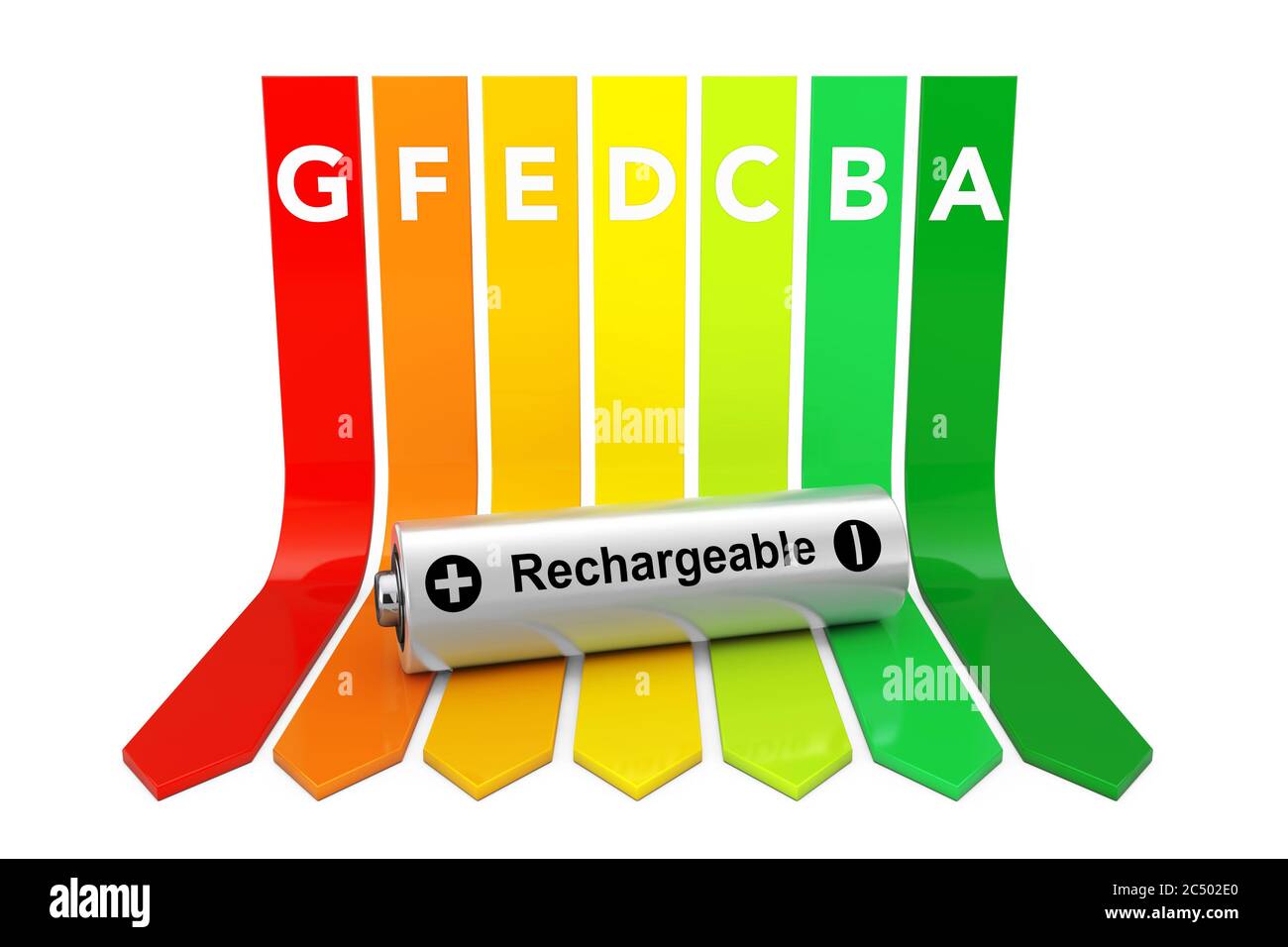 Rechargeable Battery over Energy Efficiency Rating Chart on a white ...