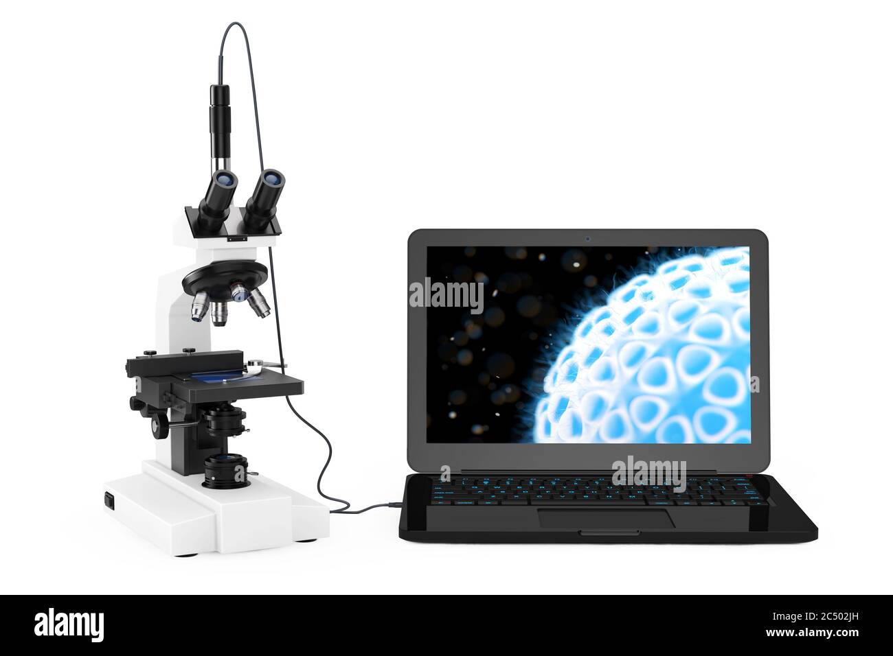Science Technology Concept. Modern Laboratory Microscope connected to ...