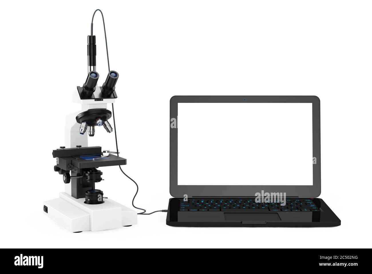 Science Technology Concept. Modern Laboratory Microscope connected to ...