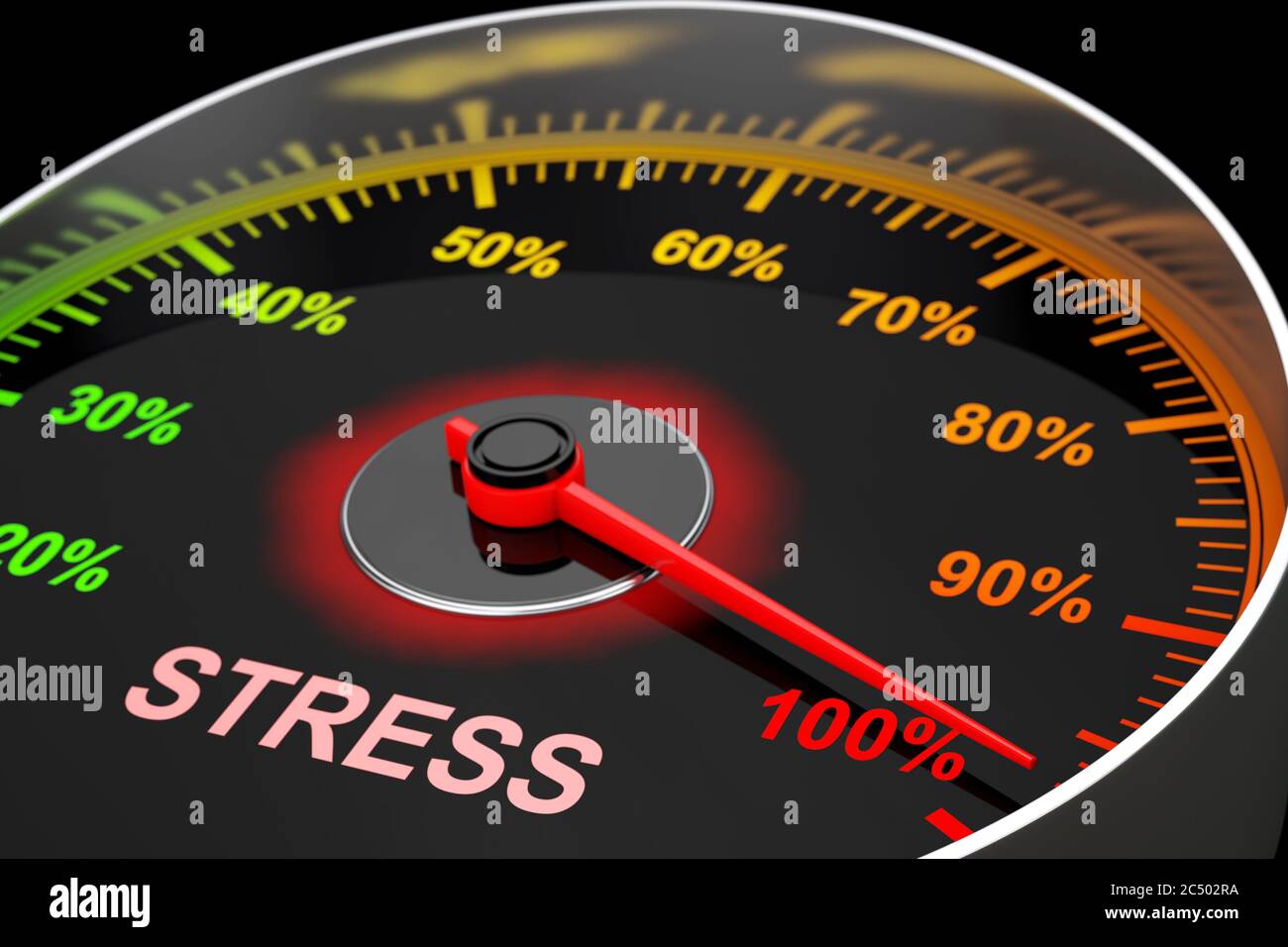 Speedometer as Stress Level Meter on a black background. 3d Rendering ...
