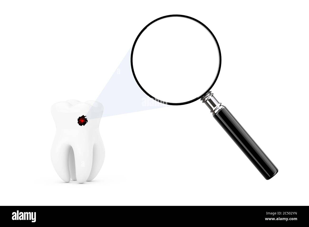 Tooth Seens Through Magnifying Glass with Blank Space on a white ...