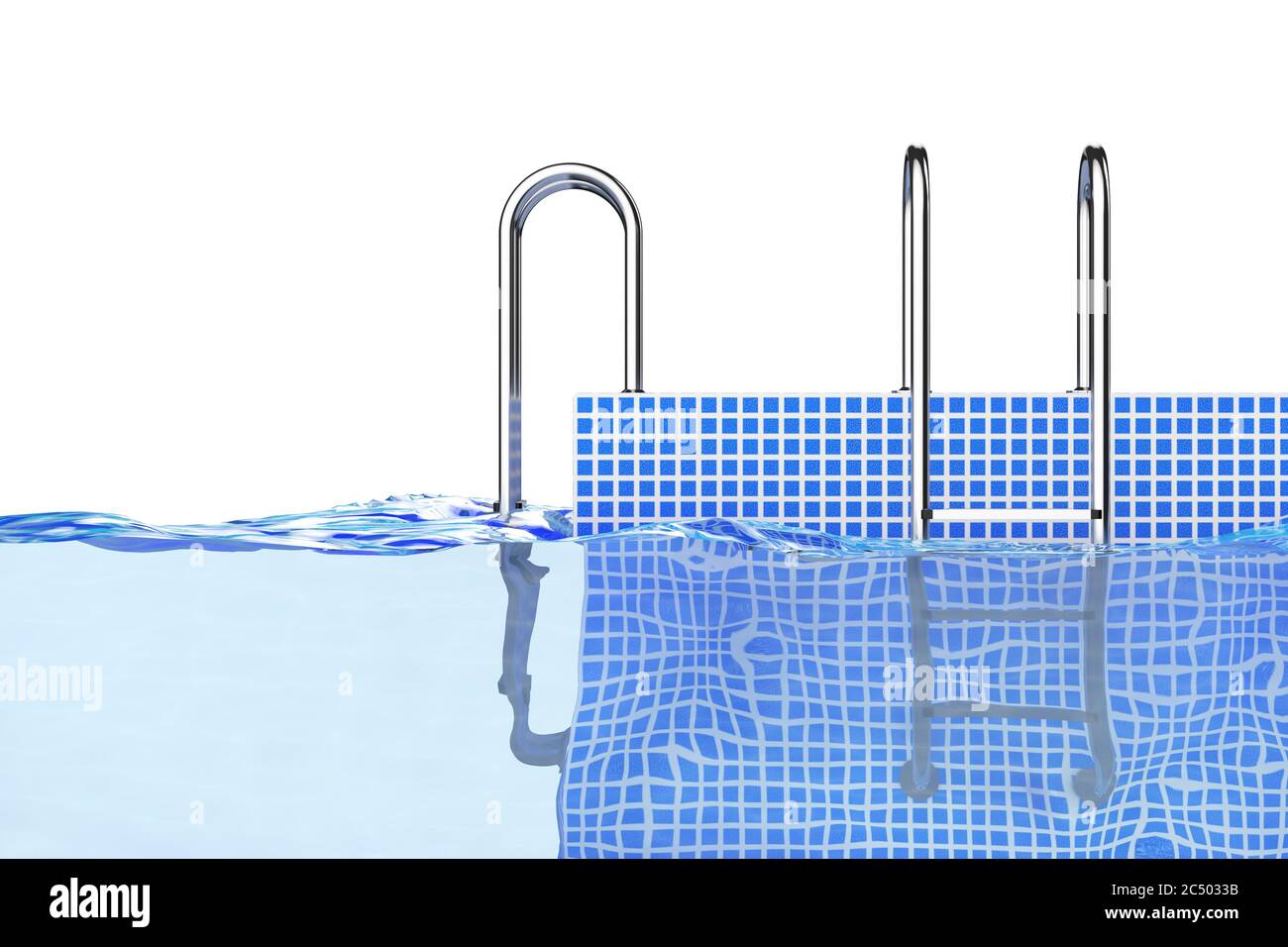 Chrome Swimming Pool Ladders in Water on a white background. 3d ...