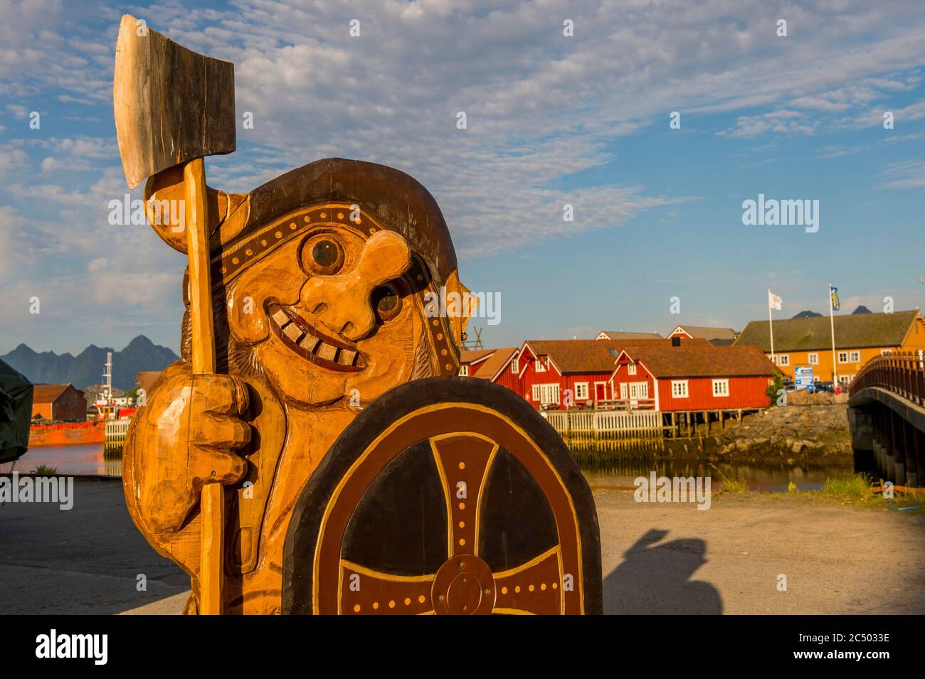 Wooden troll statue in Svolvaer in Nordland County, Lofoten Islands ...