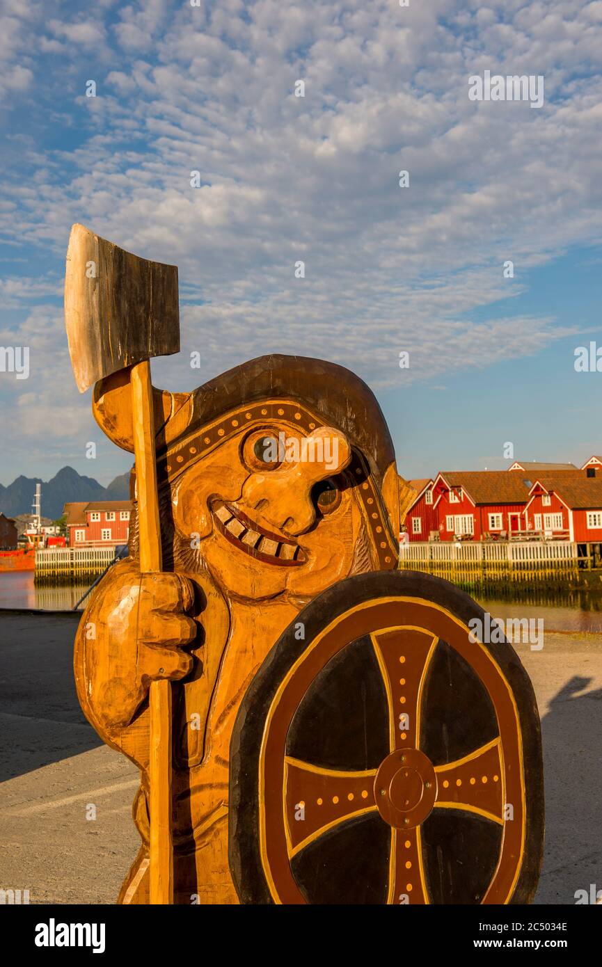 Wooden troll statue in Svolvaer in Nordland County, Lofoten Islands ...
