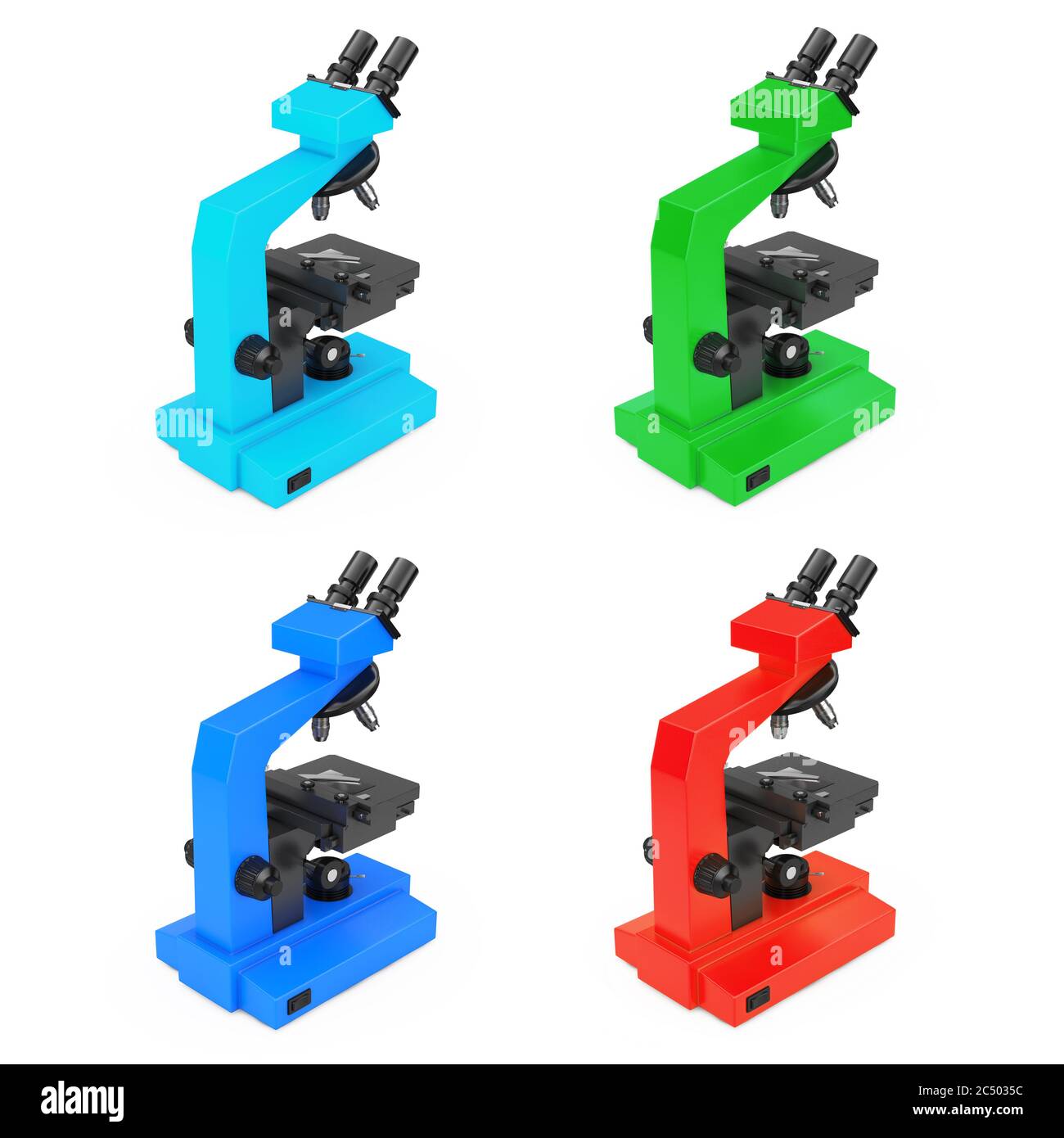 Multicolors Modern Laboratory Microscopes on a white background. 3d ...