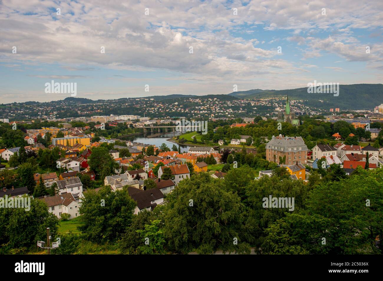 View from the Kristiansten Fortress of the city of Trondheim in Sor ...