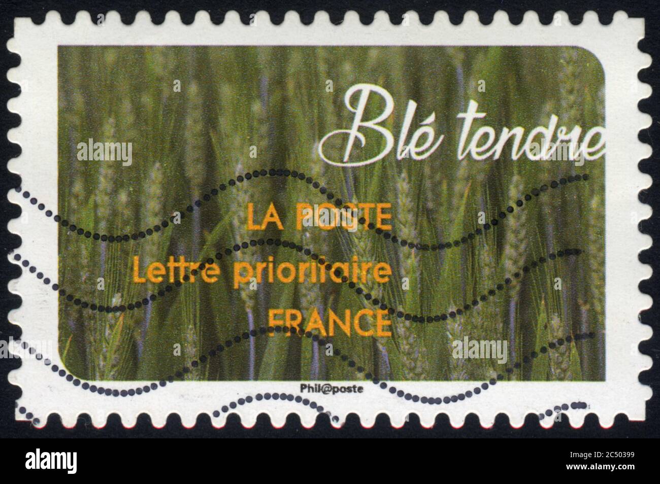 Timbre oblitéré Blé tendre. La Poste. Lettre prioritaire. France Stock ...
