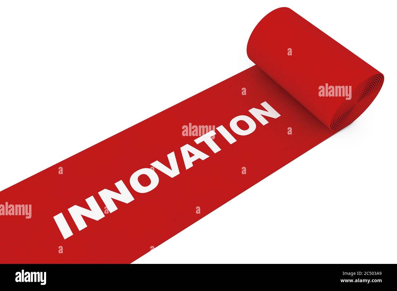 Unrolled Red Carpet with Innovation Sign on a white background. 3d ...