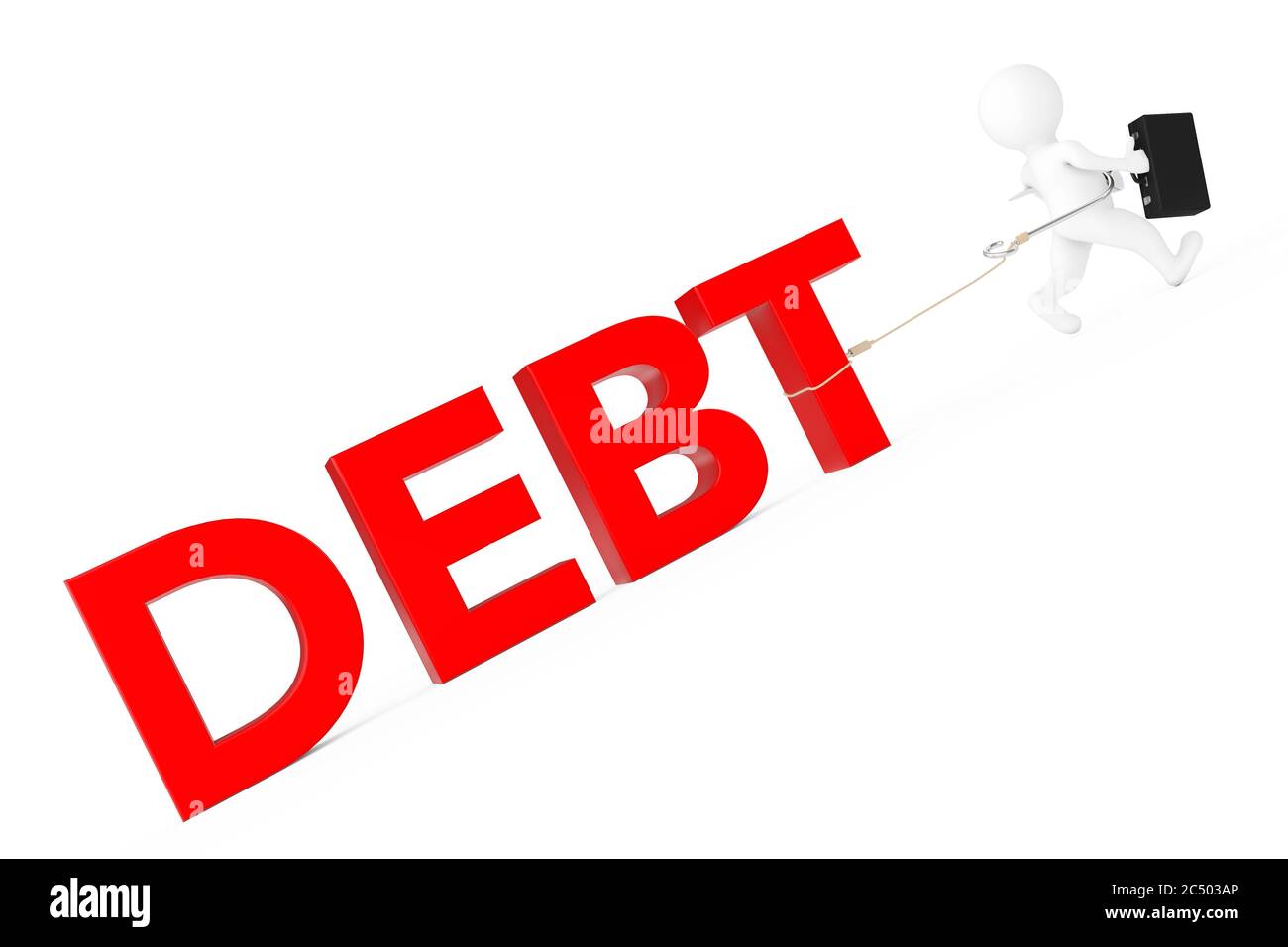 3d Businessman Run from Debt Sign on a white background. 3d Rendering ...