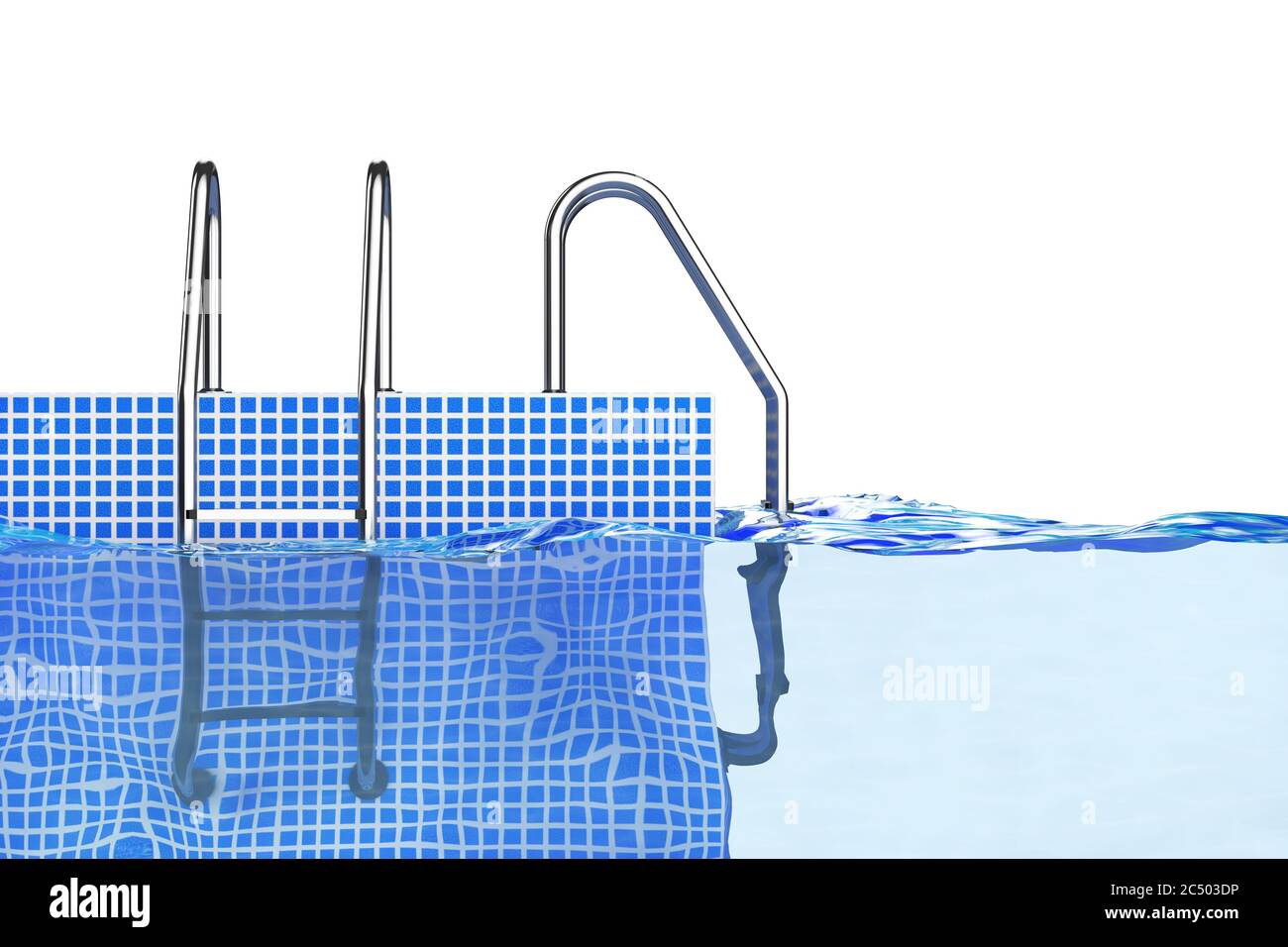 Chrome Swimming Pool Ladders in Water on a white background. 3d ...