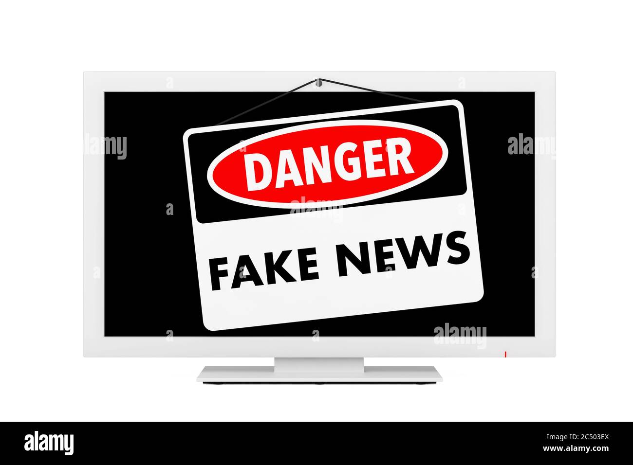 Fake News Danger Sign over TV Screen on a white background. 3d ...