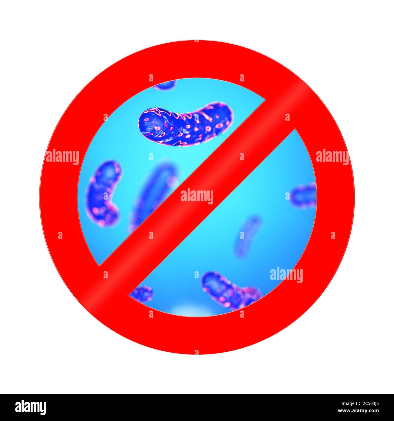 Red Prohibition Sign with closeup Bacteria, Viruse, Microbe on a white ...