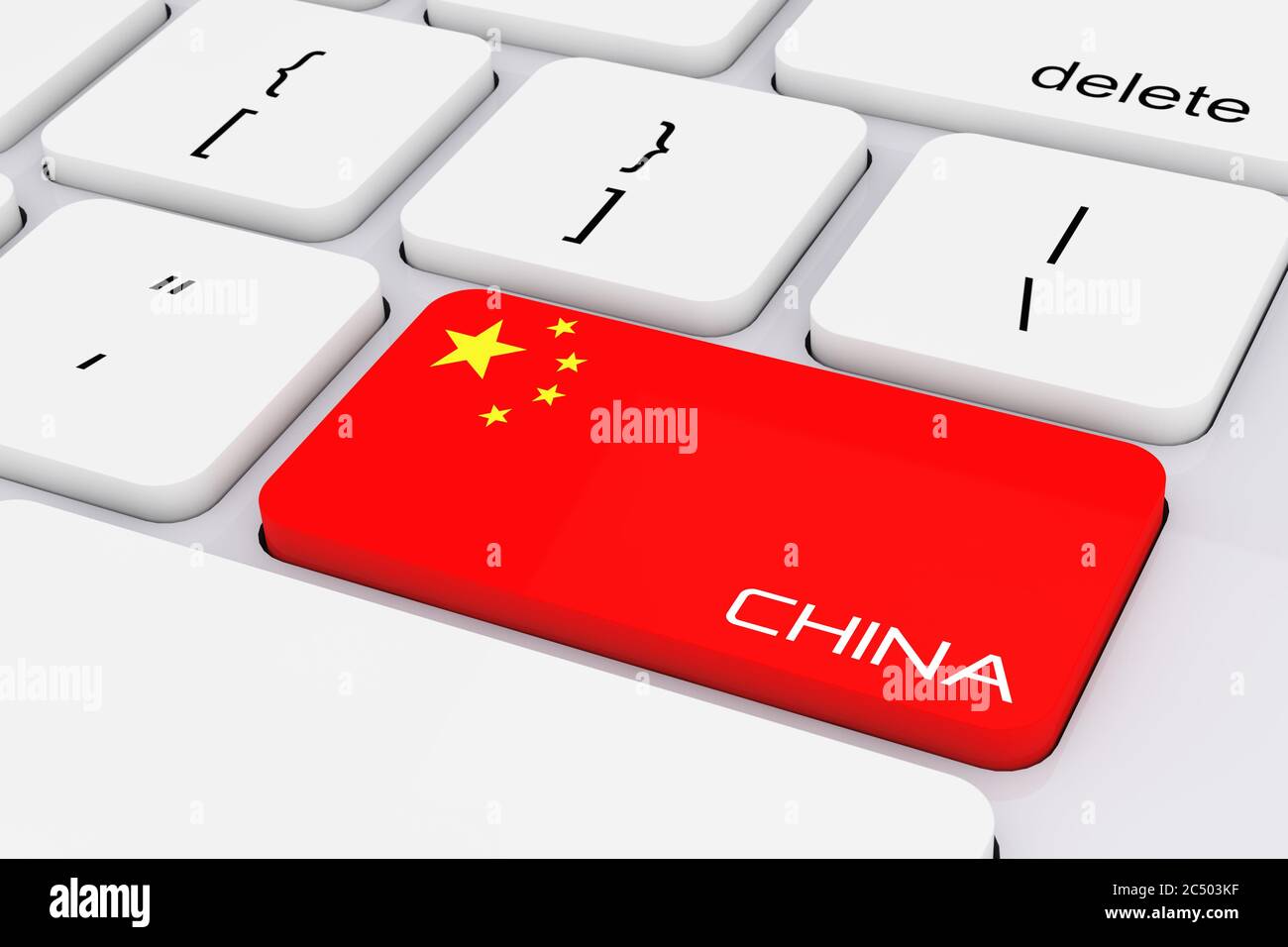 Computer Keyboard Key with China Flag and China Sign extreme closeup ...