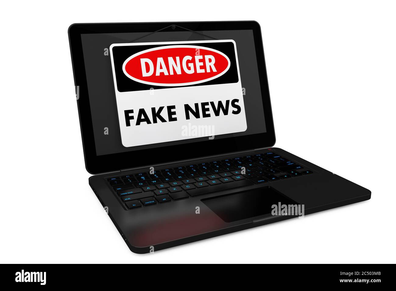 Fake News Danger Sign over Laptop Screen on a white background. 3d ...