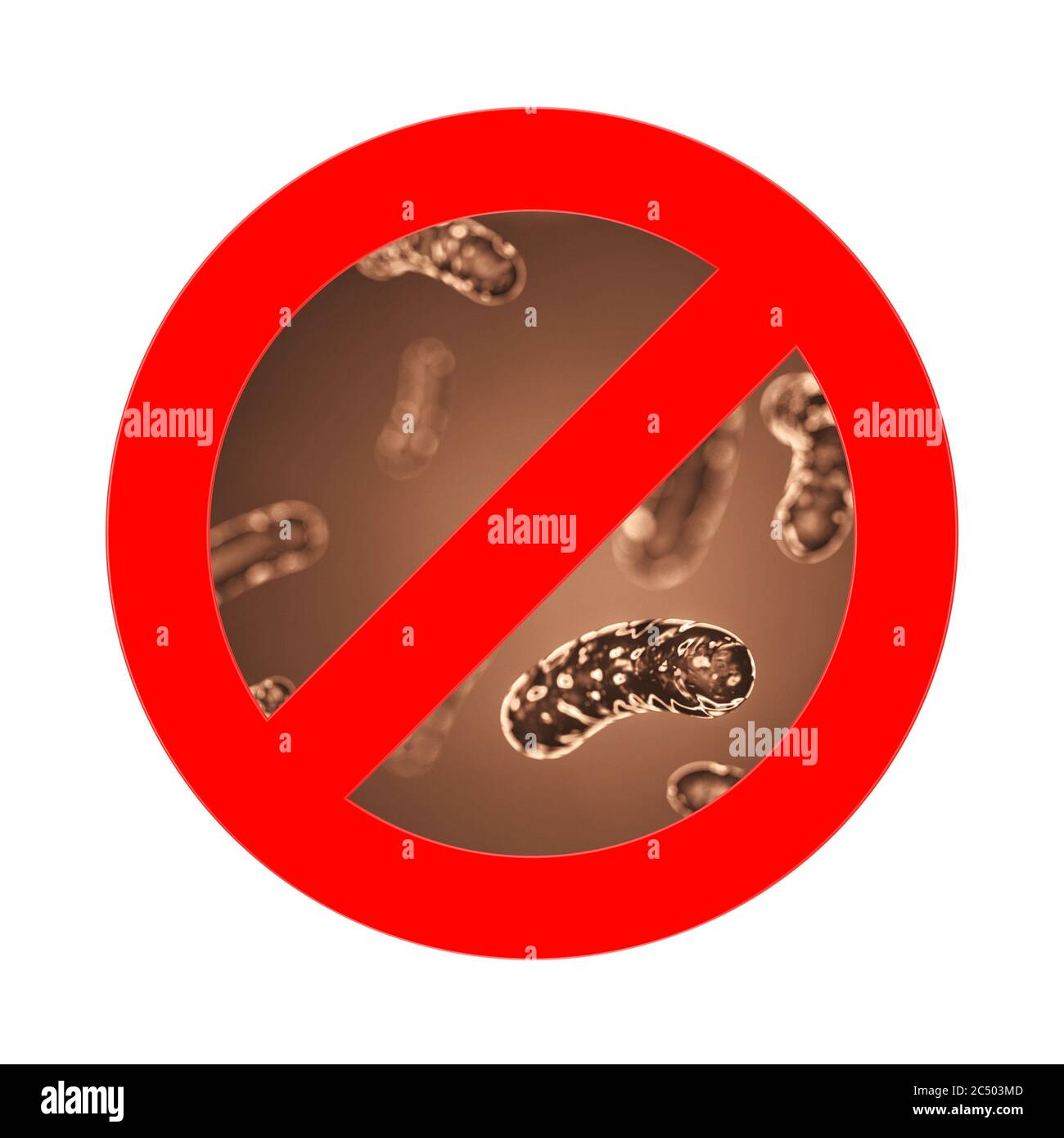 Red Prohibition Sign with closeup Bacteria, Viruse, Microbe on a white ...