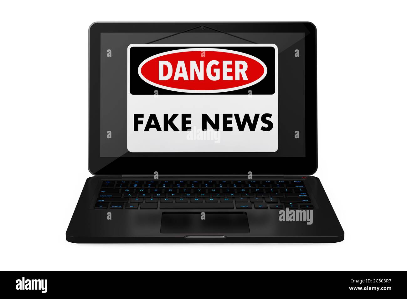 Fake News Danger Sign over Laptop Screen on a white background. 3d ...