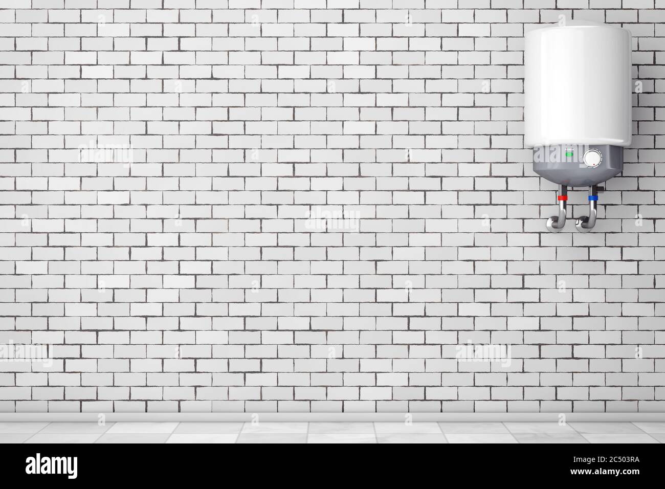 Modern Automatic Water Heater in front of brick wall. 3d Rendering ...