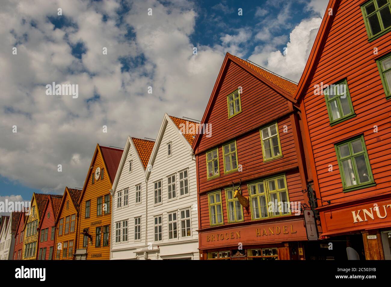 Old Hanseatic commercial buildings in Bryggen, a World Heritage Site ...