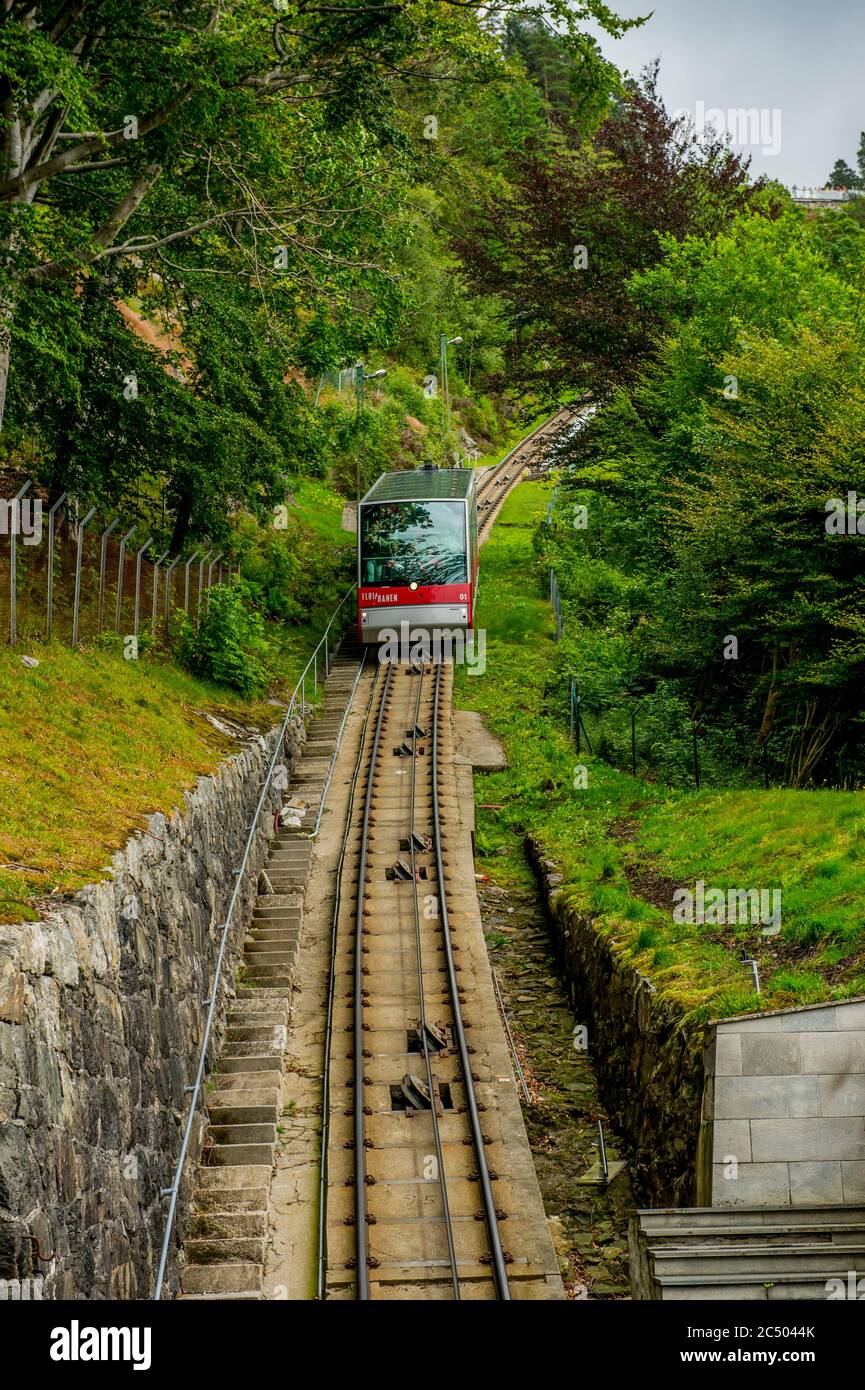 Funicular on Mount Floyen in Bergen, Norway Stock Photo - Alamy