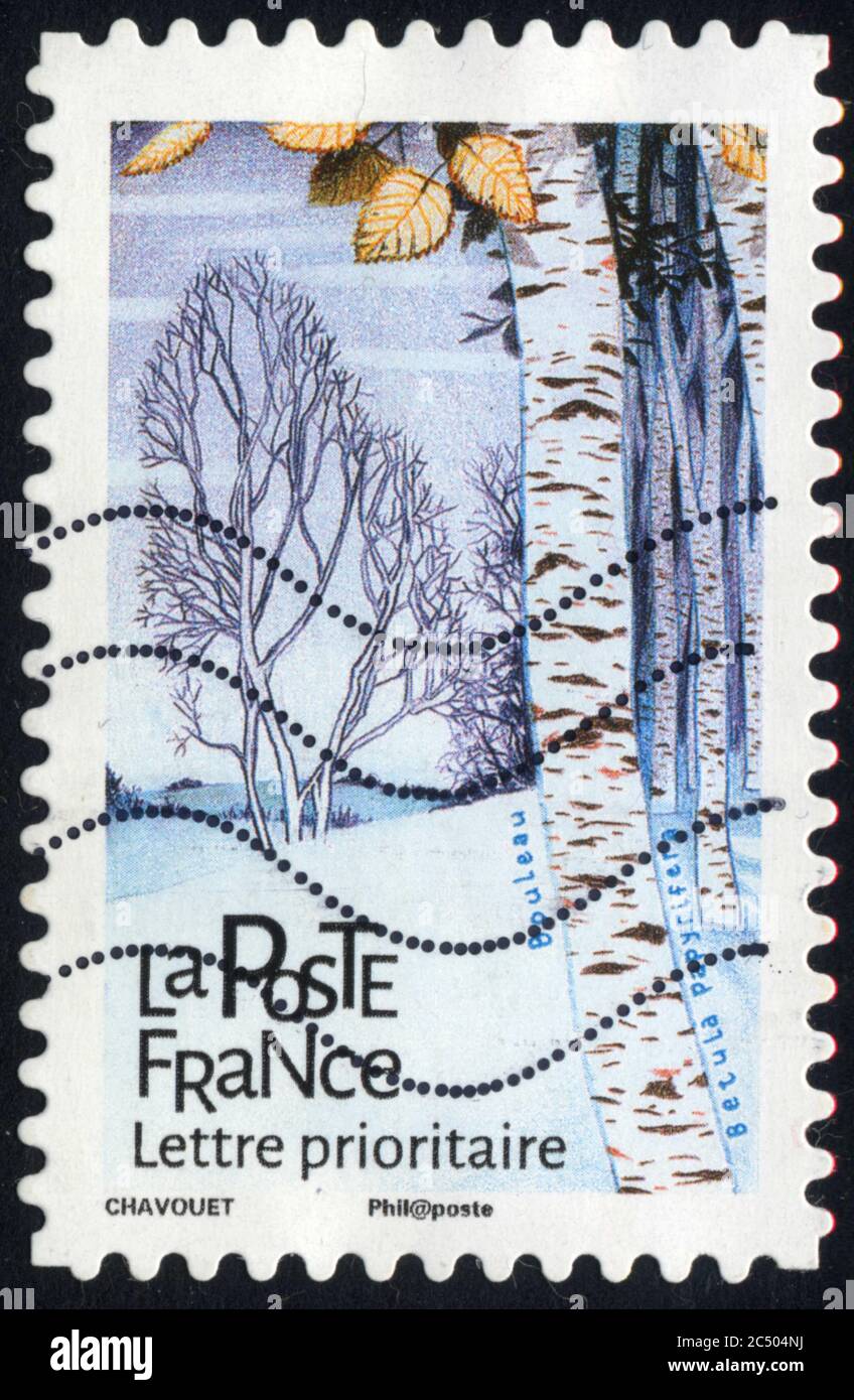 Timbre oblitéré Bouleau. La Poste. France. Lettre prioritaire Stock ...