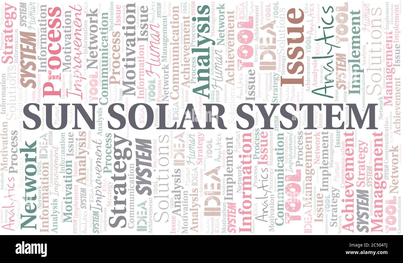 Sun Solar System typography vector word cloud. Wordcloud collage made ...