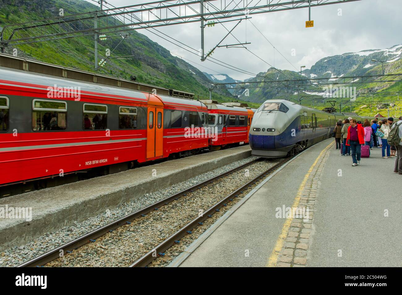 Trains at the train station in Myrdal, Norway Stock Photo - Alamy
