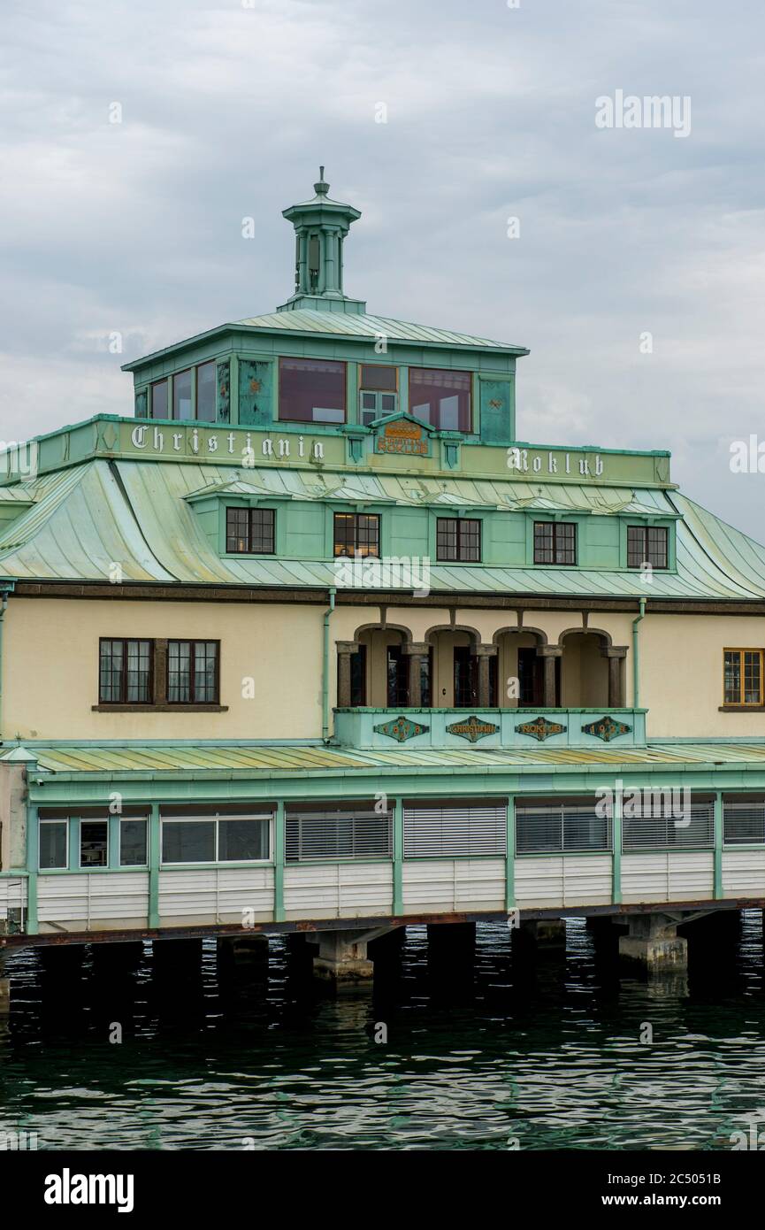View of Christiania Roklub, a rowing club in Oslofjord near Oslo ...