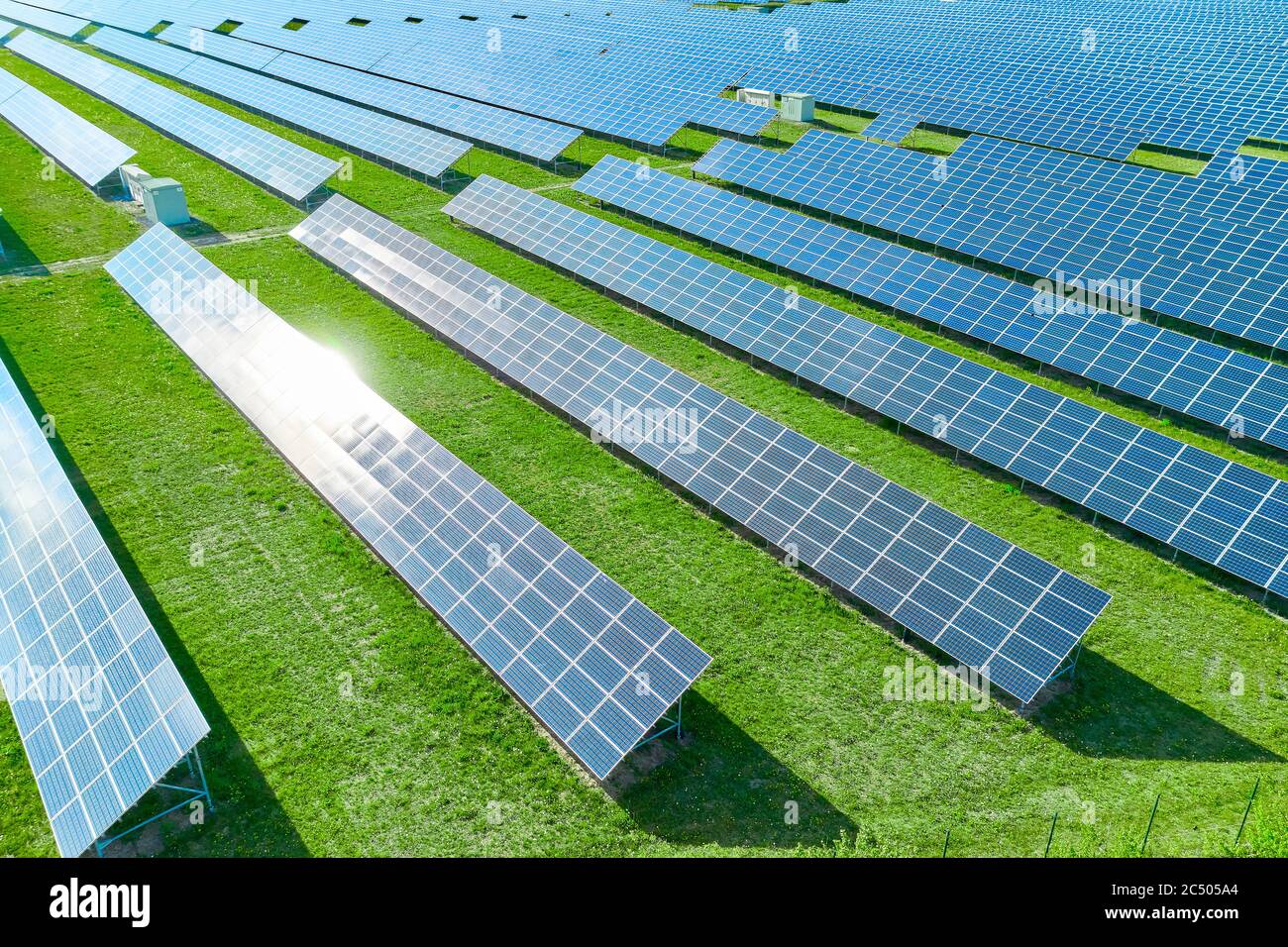 Solar panels producing green renewable energy. Solar power station in ...
