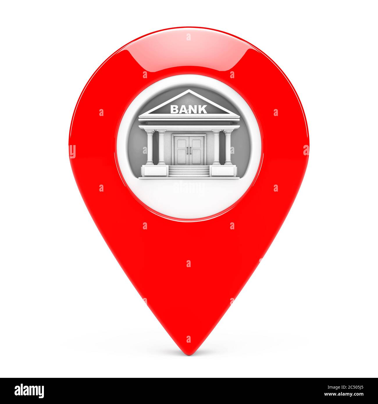Red Map Pointer with Bank Target on a white background. 3d Rendering ...