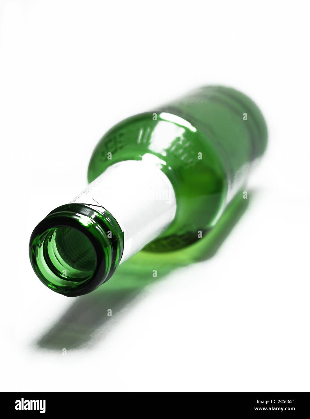 Closeup of opened green bottle. Beer bootle isolated on white ...