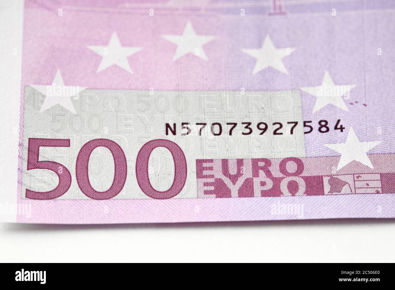 Five houndreds euro banknotes. 500 Euro paper cash. European Union ...