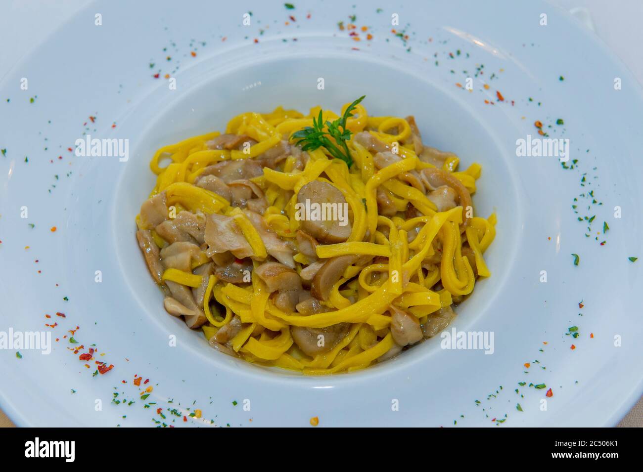 A pasta dish in the restaurant Piccola Tratoria in the ancient medieval ...