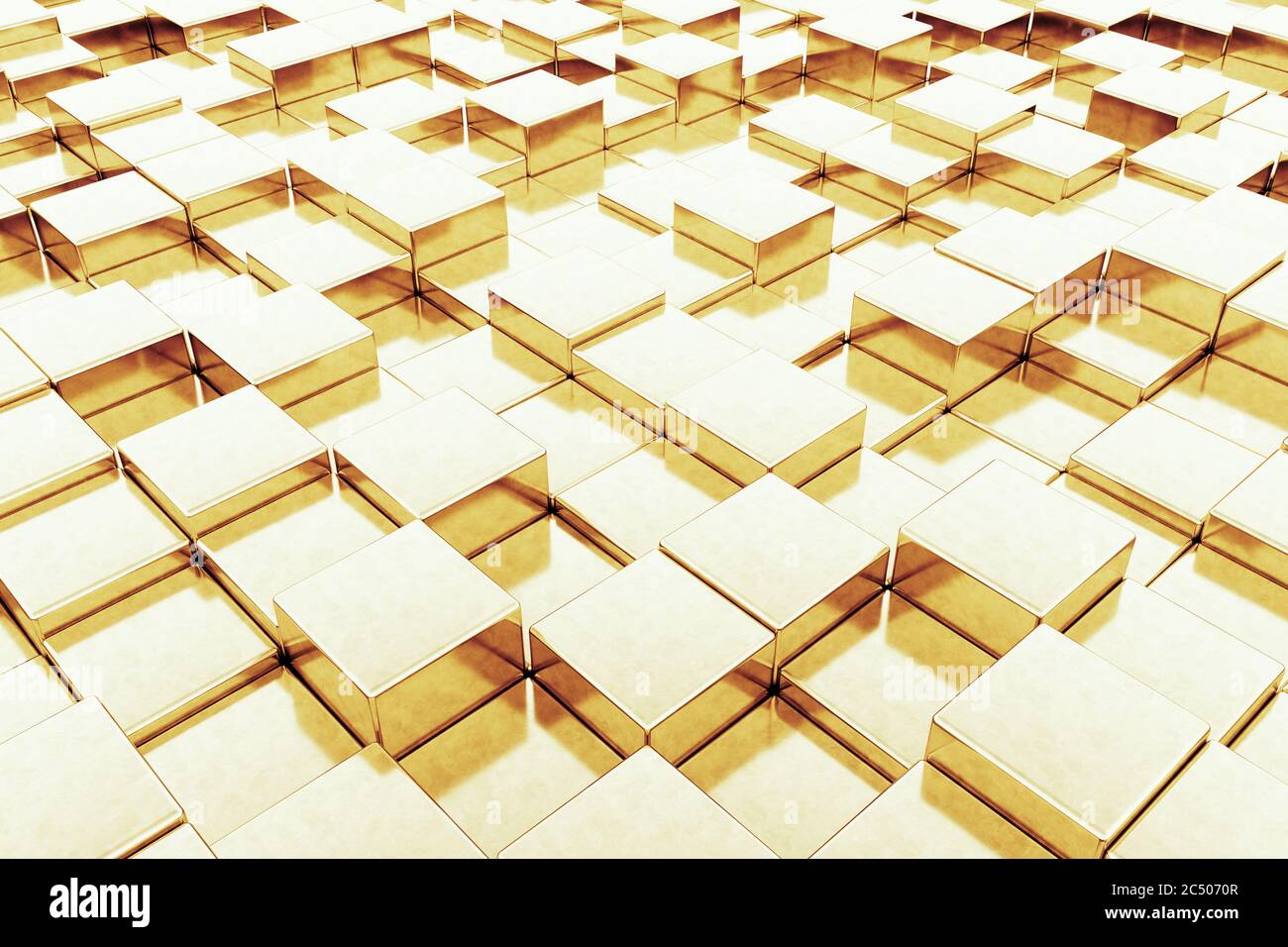 Abstract Golden Cubes extreme closeup background. 3d Rendering Stock ...