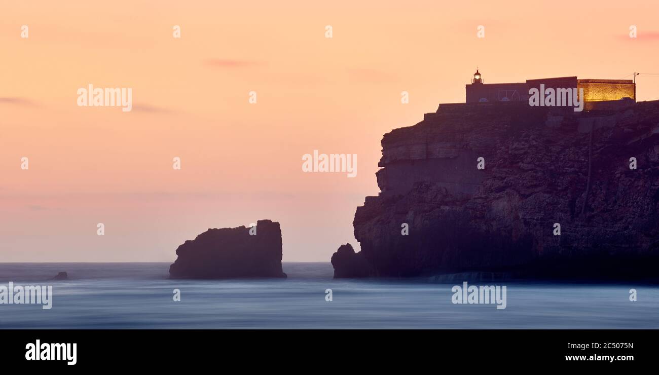 View of Nazare's lighthouse in Zon North Canyon, place with the biggest ...