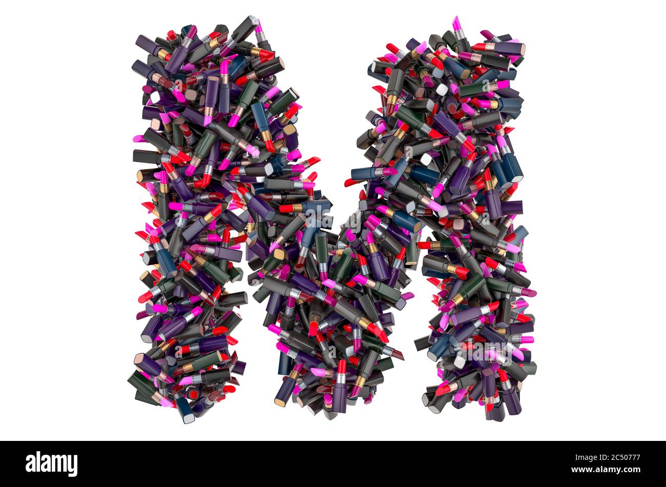 Letter M from colored lipsticks, 3D rendering isolated on white ...
