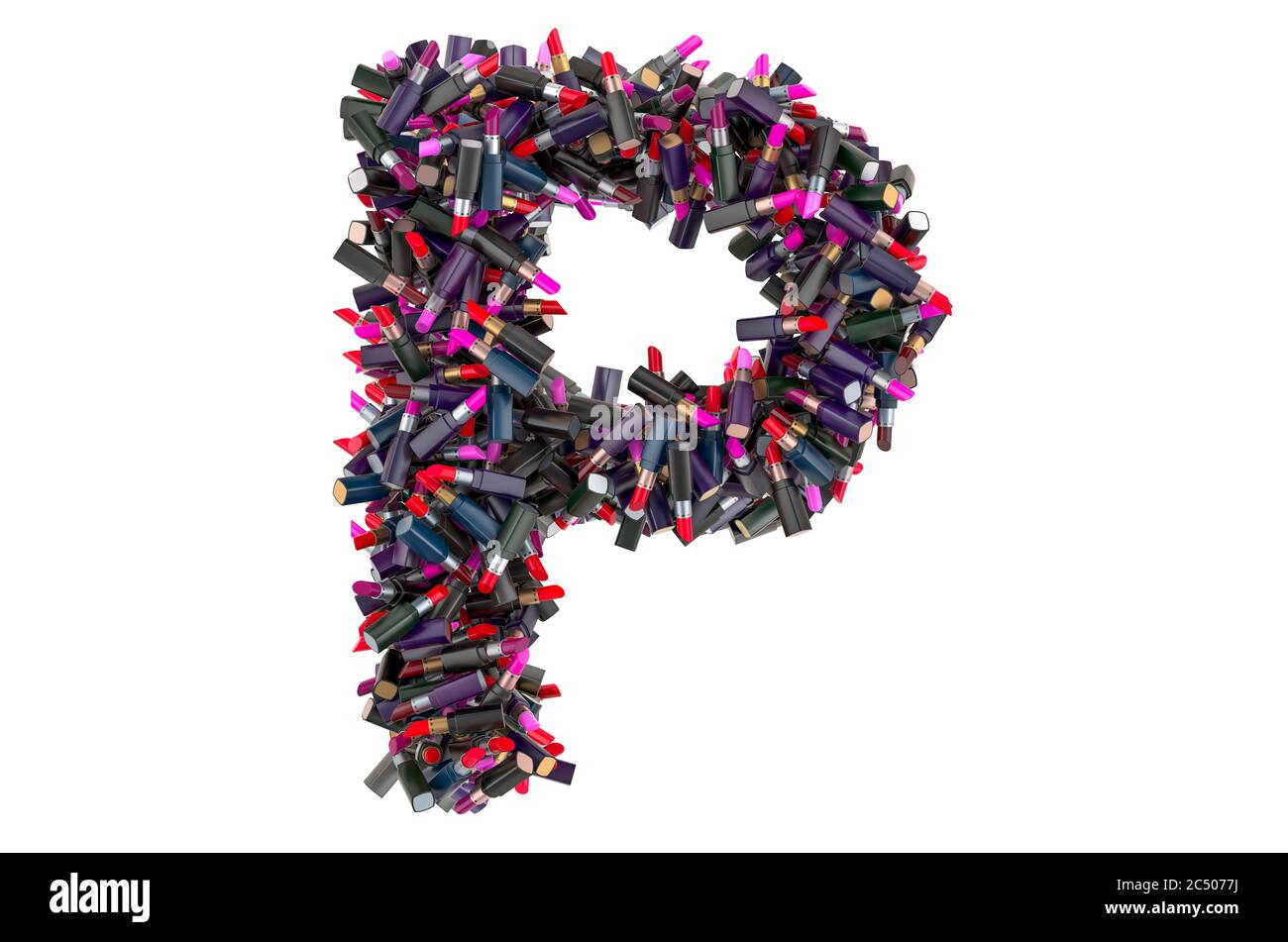 Letter P from colored lipsticks, 3D rendering isolated on white ...