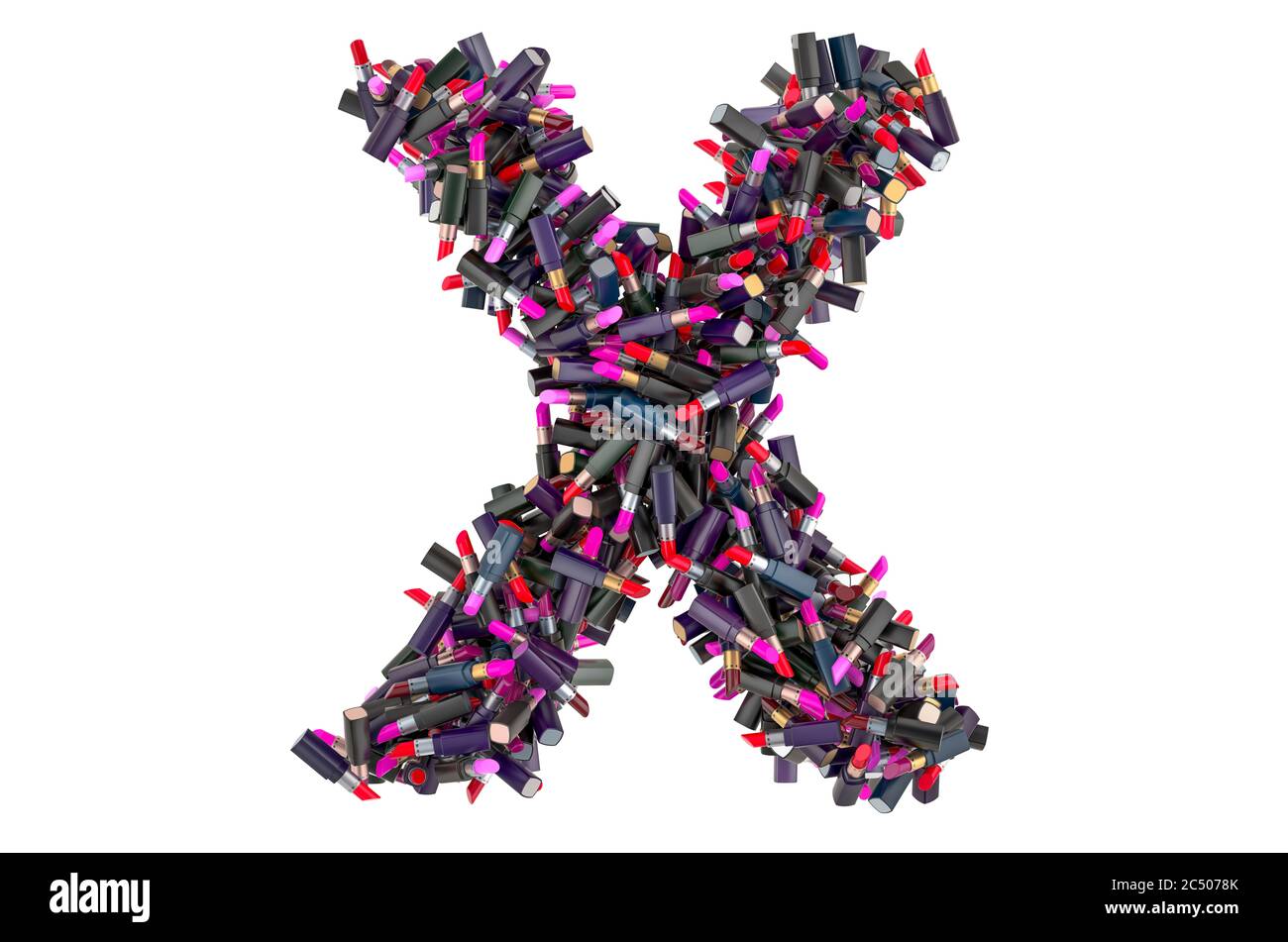 Letter X from colored lipsticks, 3D rendering isolated on white ...