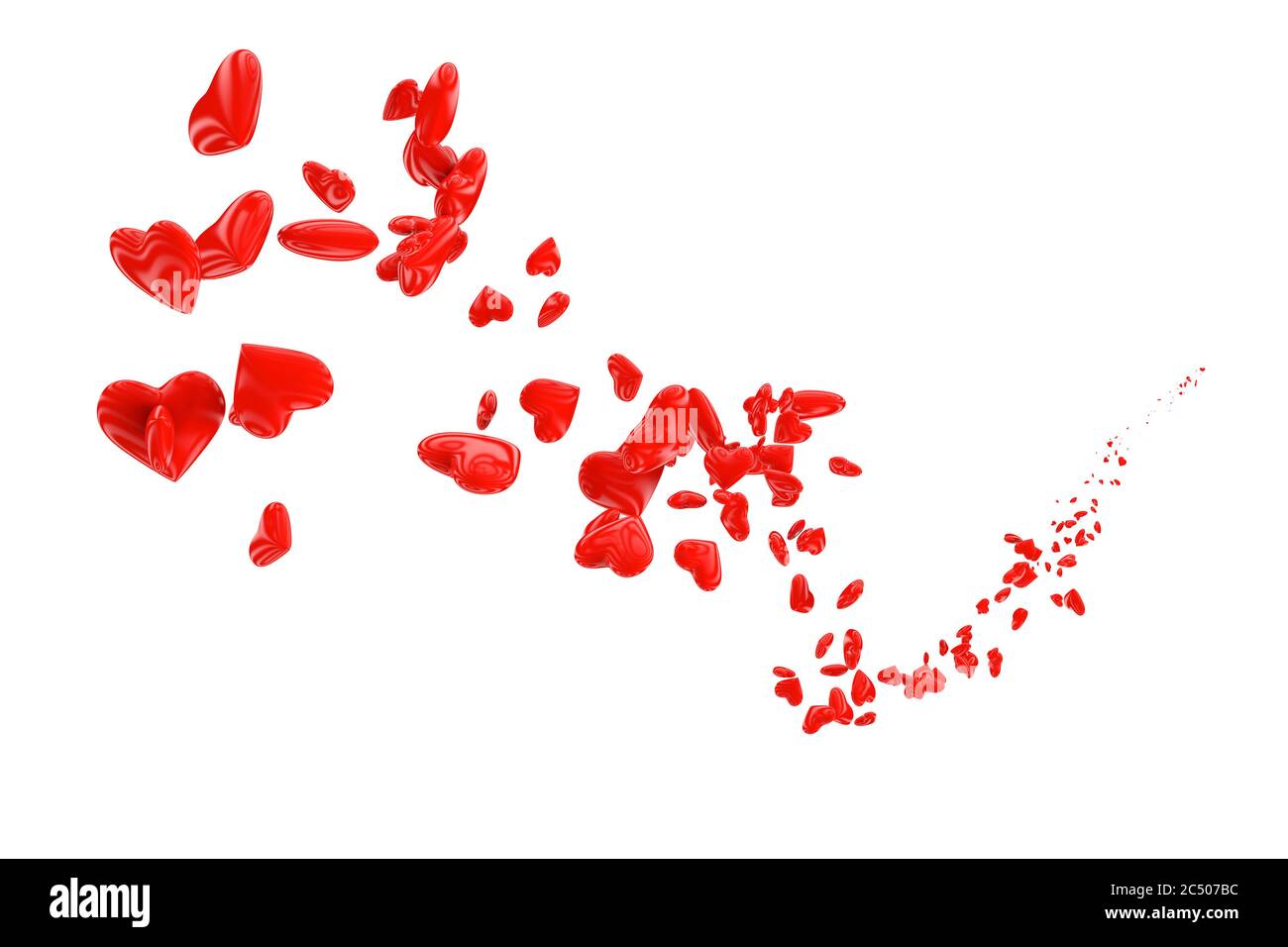 Abstract Flying Red Hearts on a white background. 3d Rendering Stock ...
