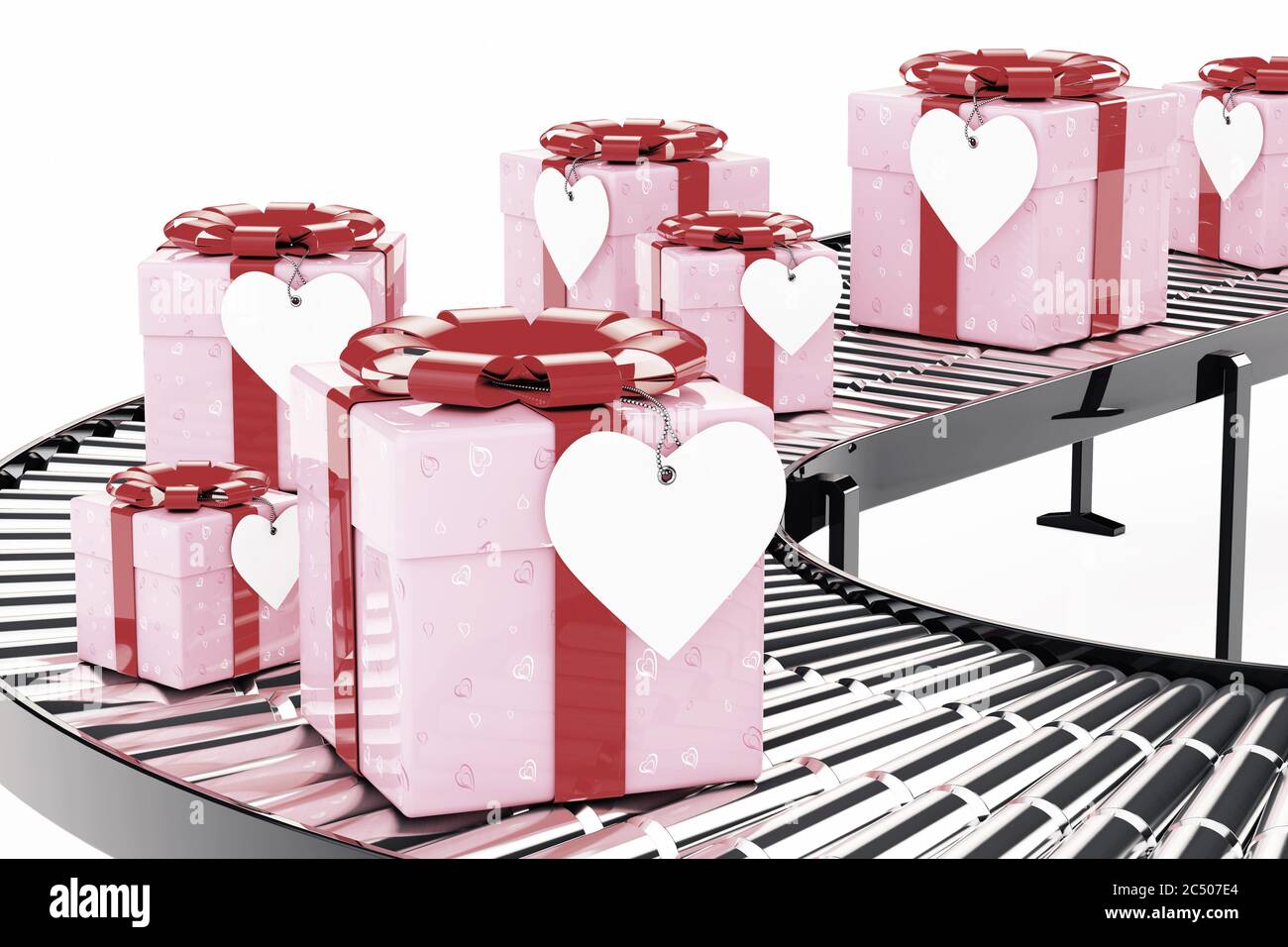 Gift Delivery Concept. Ornate with Hearts Paper Gift Box and Heart Tag ...