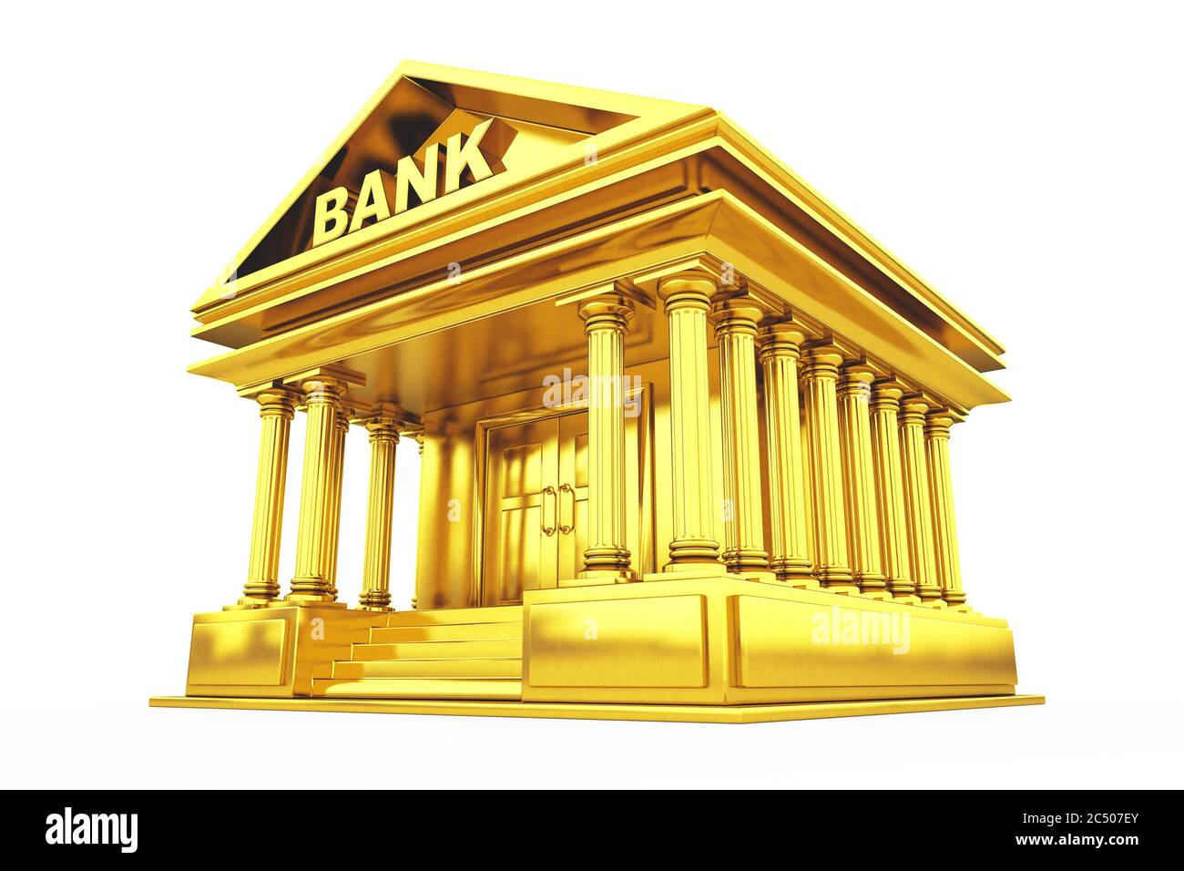 Golden Bank Building on a white background. 3d Rendering Stock Photo ...