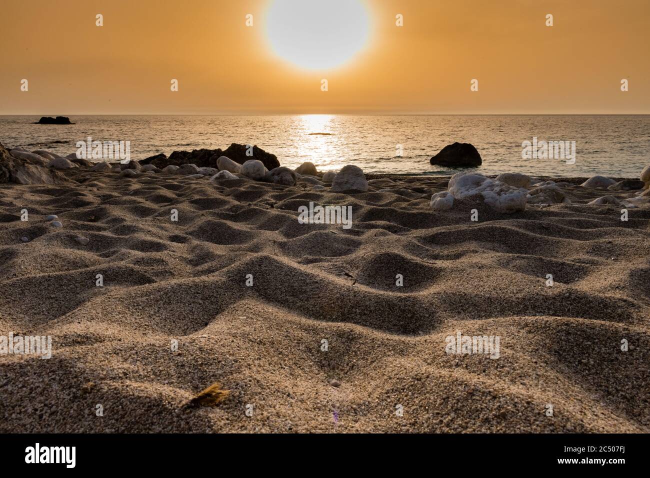 Sunset seascapes on the island of Lefkada, Greece, with beautiful ...