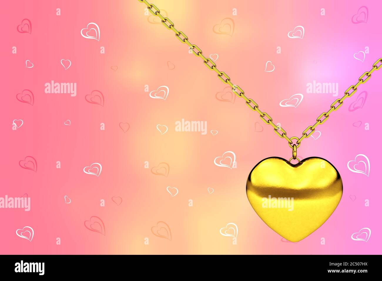 Heart Medallion on chain in front of Background with Many Hearts. 3d ...
