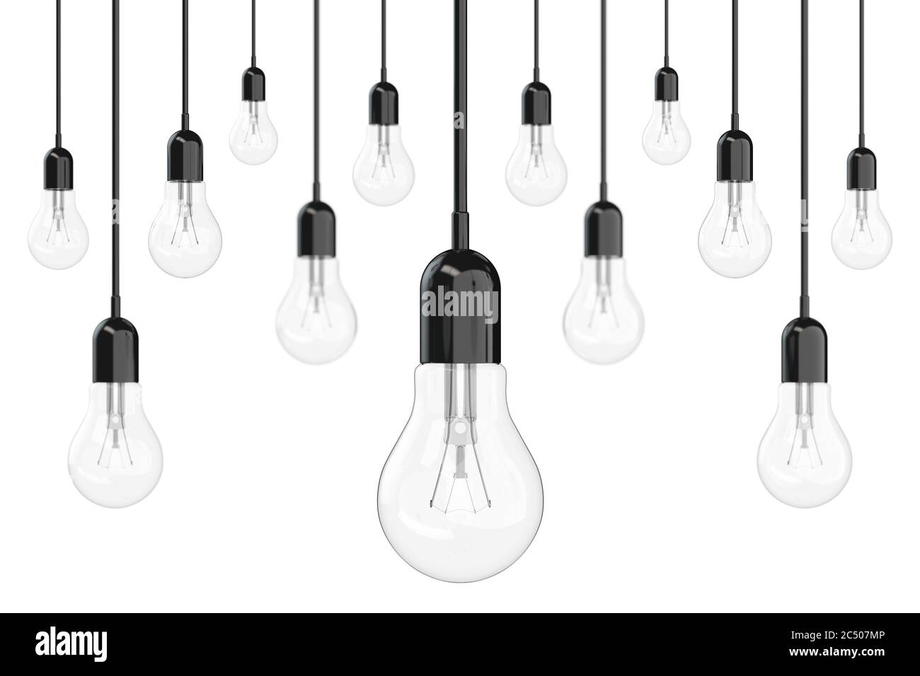Ideas Concept. Many Light Bulbs on a white background. 3d Rendering ...