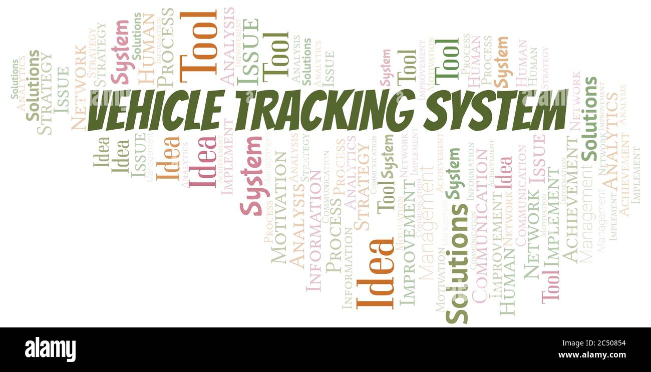 Vehicle Tracking System typography vector word cloud. Wordcloud collage ...