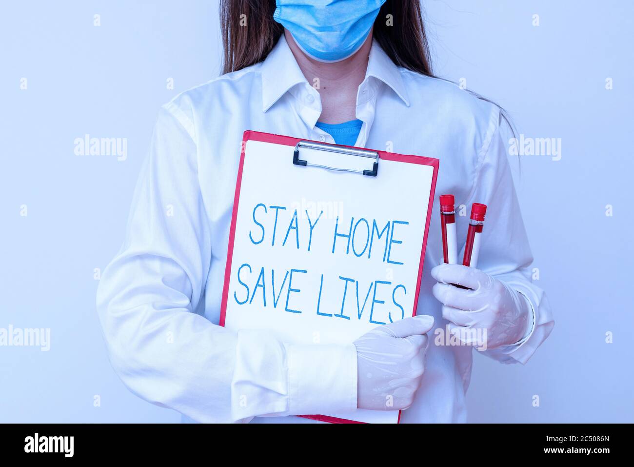 Handwriting text writing Stay Home Save Lives. Conceptual photo lessen the number of infected ...