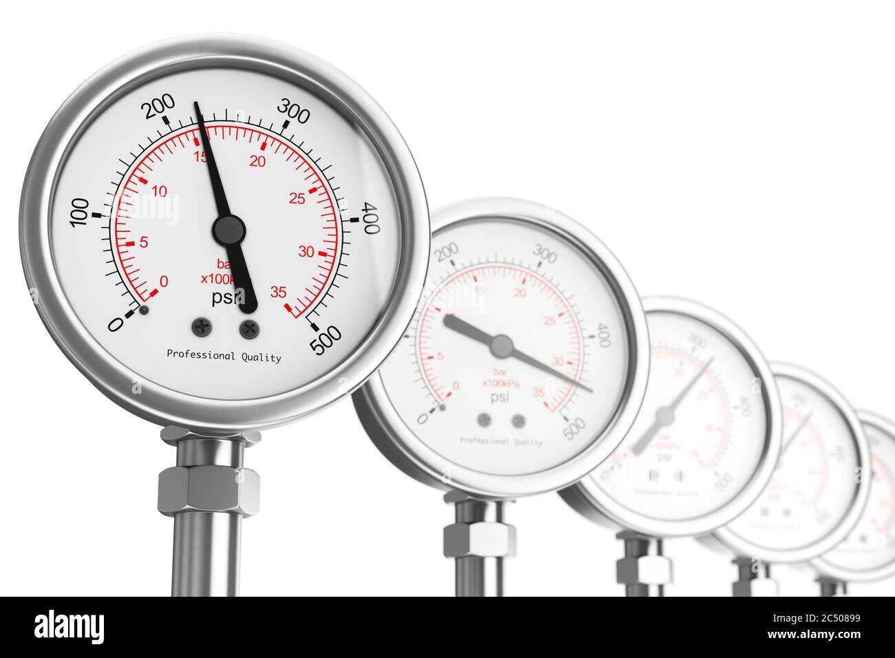 Row of Pressure Gauge Manometers on a white background. 3d Rendering ...