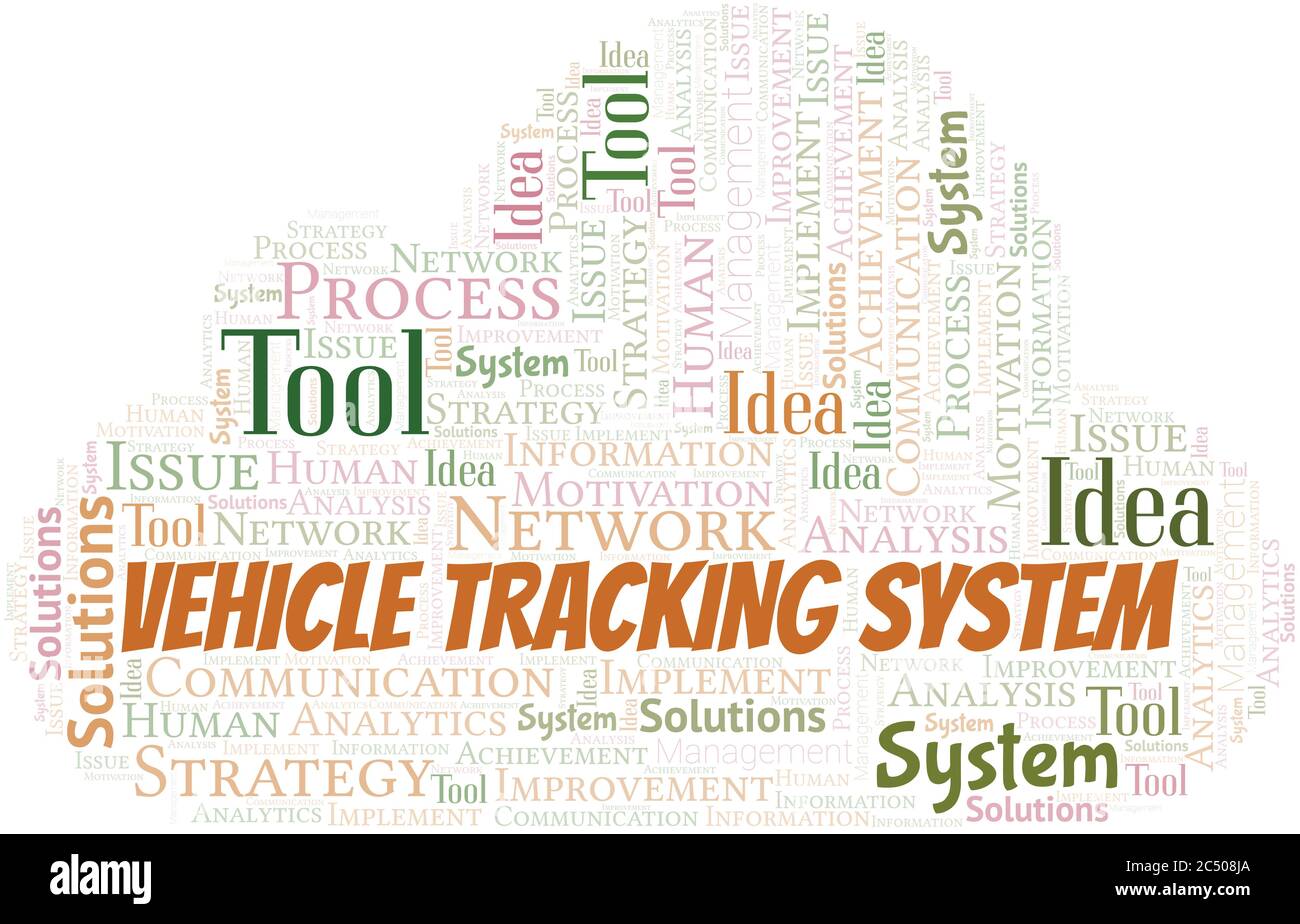 Vehicle Tracking System typography vector word cloud. Wordcloud collage ...